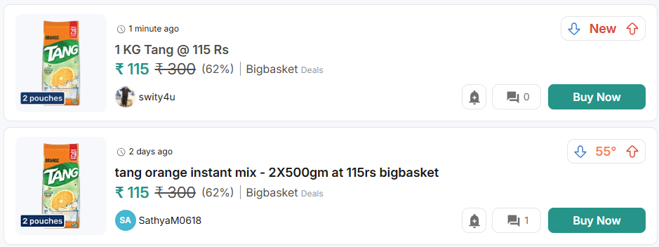tang orange instant mix - 2X500gm at 115rs bigbasket | Desidime