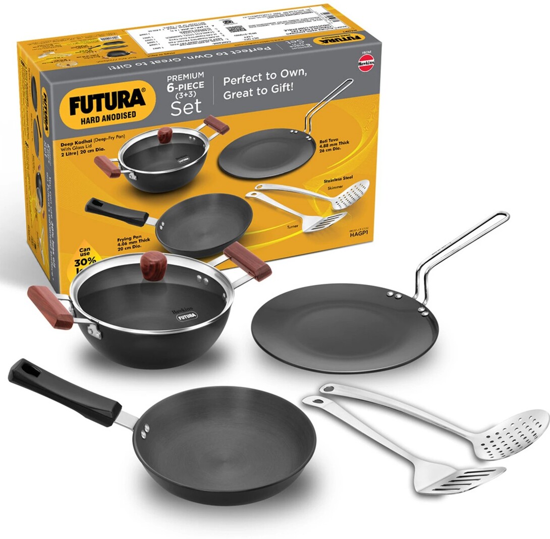 Hawkins Futura Gift Set - Kadhai, Frying Pan, Tava, Lid, Skimmer | Desidime