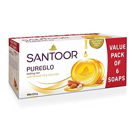 Santoor PureGlo Glycerine Soap 125g (Pack of 6) | Desidime