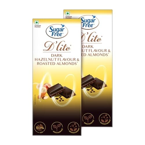 Sugar Free D'lite Hazelnut & Almonds Dark Chocolate Bar, 80 Grams (Pack ...