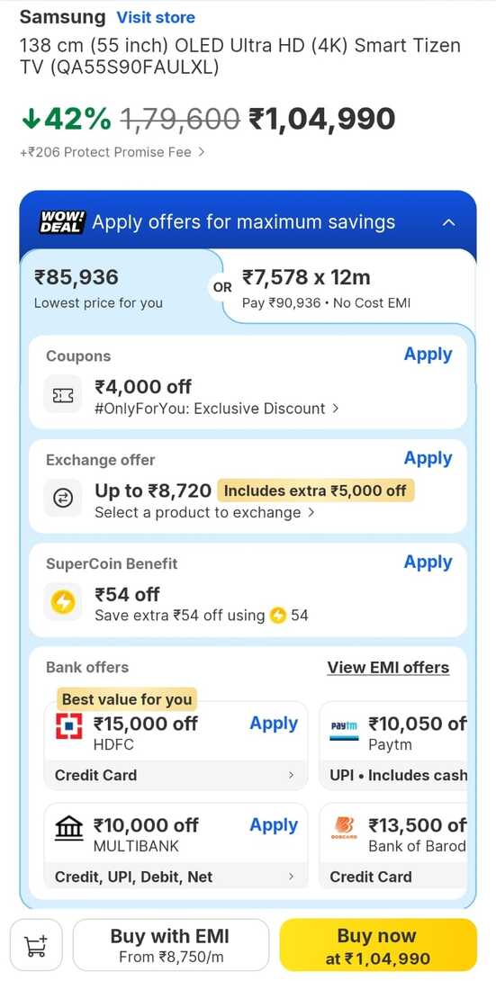 Samsung 55 inch OLED Ultra HD (4K) Smart Tizen TV (QA55S90FAULXL ...