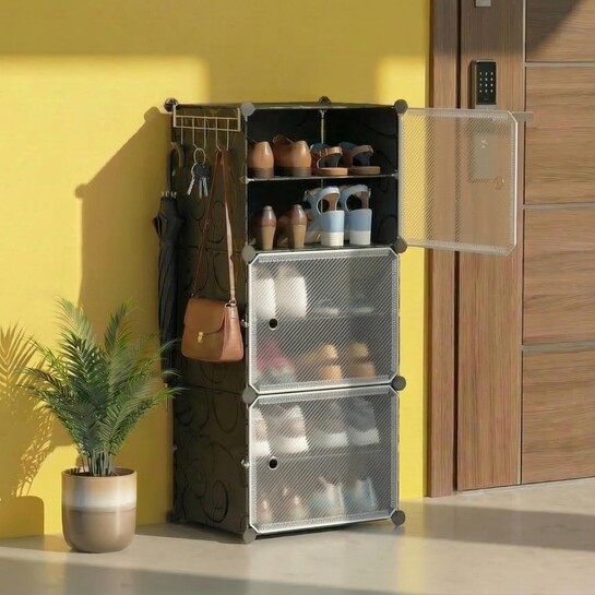 ALOXE DIY Foldable Shoe Rack | 6 Layer Plastic Shoes Rack with Door ...