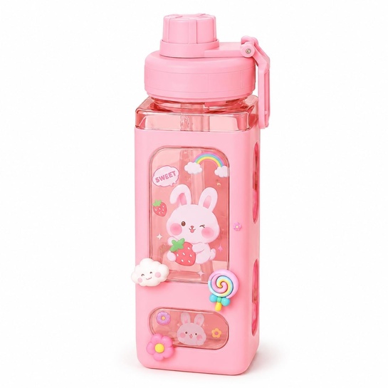 Aider Kawaii Bear Water Bottle with Straw & Stickers | 700ml | Desidime