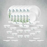 La Opala Opal Glass Crockery | for Family of 6 | Dinner Set 35 pcs Blue ...